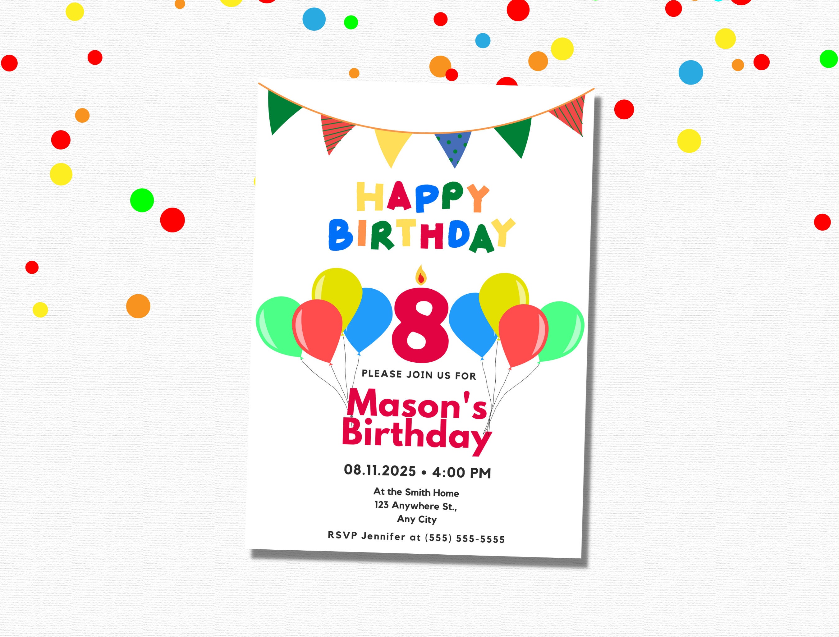 Editable Balloon Party Invitation for 8th Birthday 8 Year Old - Etsy