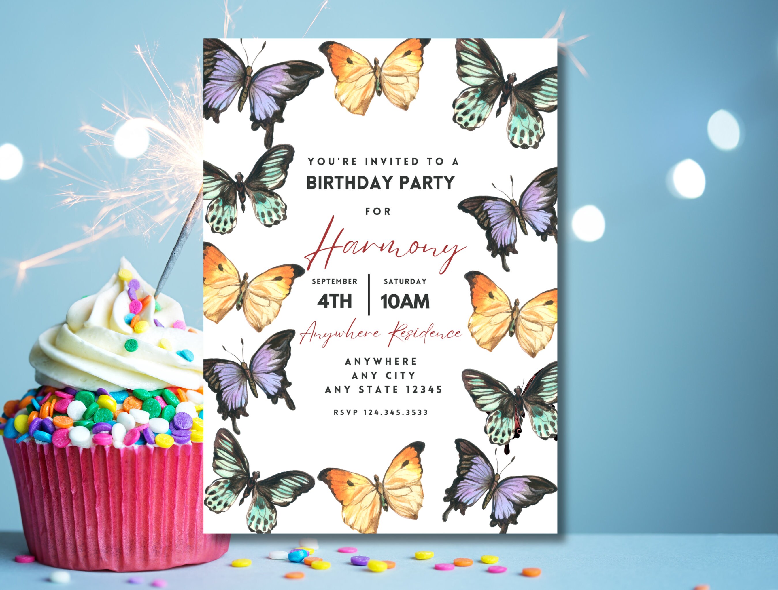 Editable Butterfly Birthday Invitation Girl Birthday Invite Butterfly ...