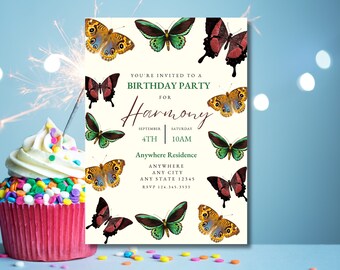 Editable Butterfly Birthday Invitation Butterfly Invitation Butterfly ...