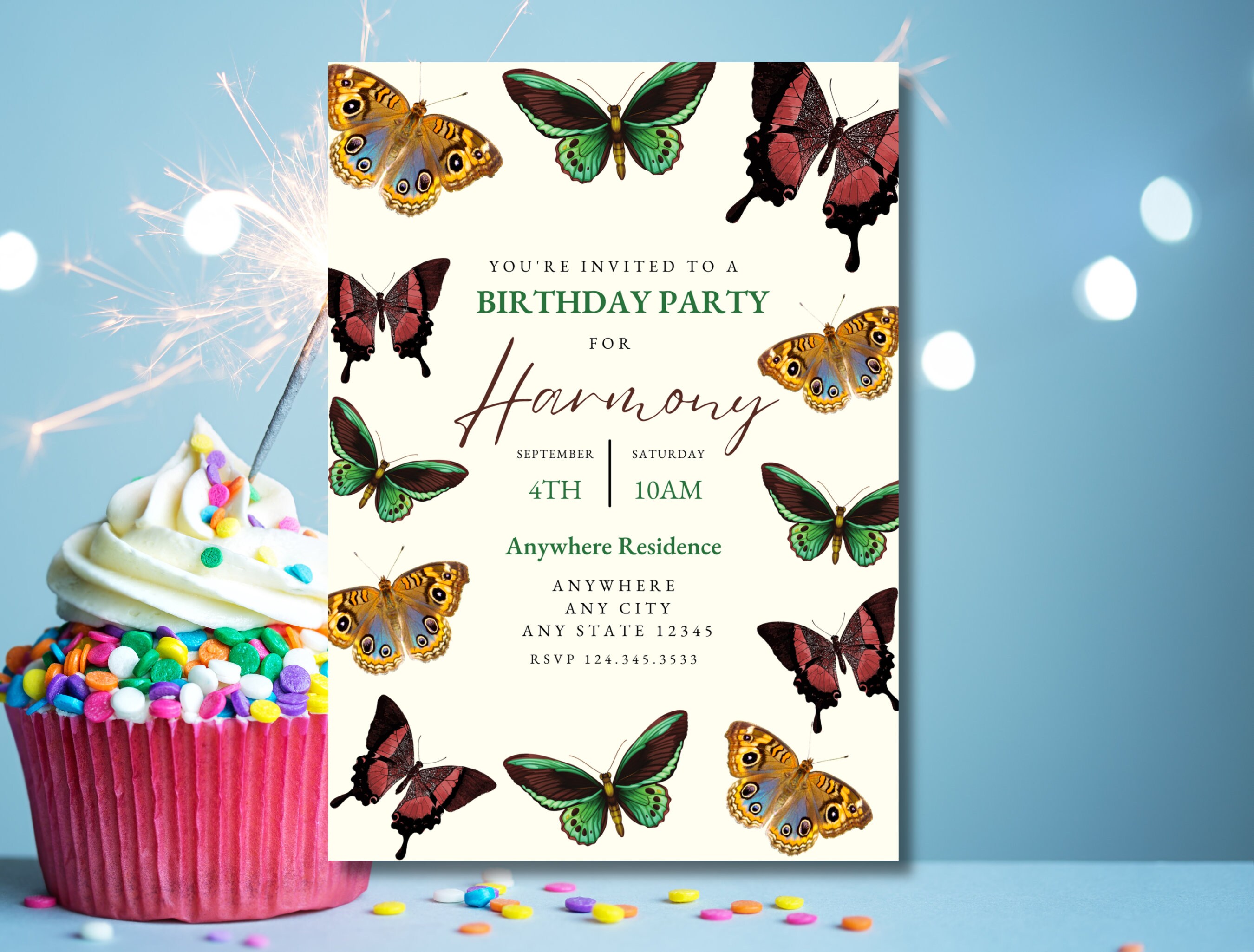 Editable Butterfly Birthday Invitation Butterfly Invitation Butterfly ...