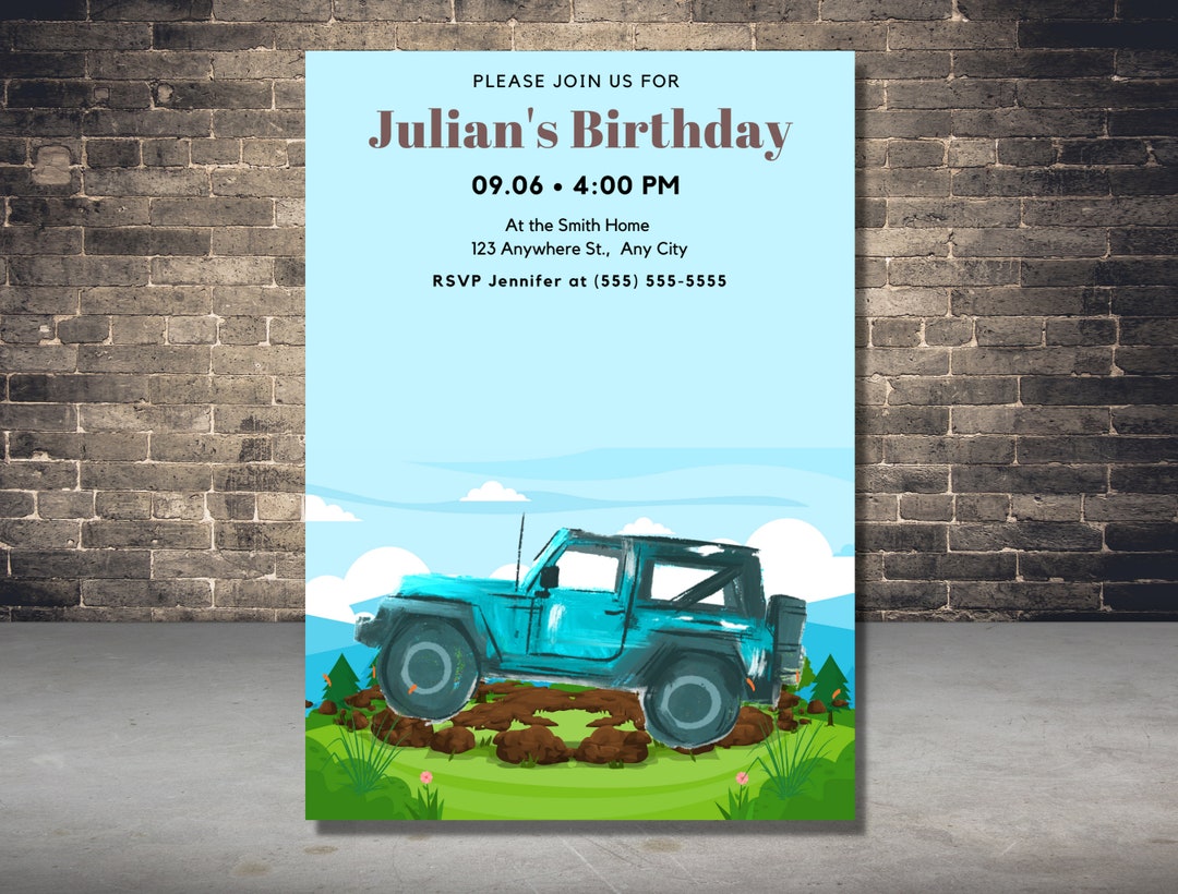Off Road Invitation, Invitations for Boys Birthday, Invitations for ...
