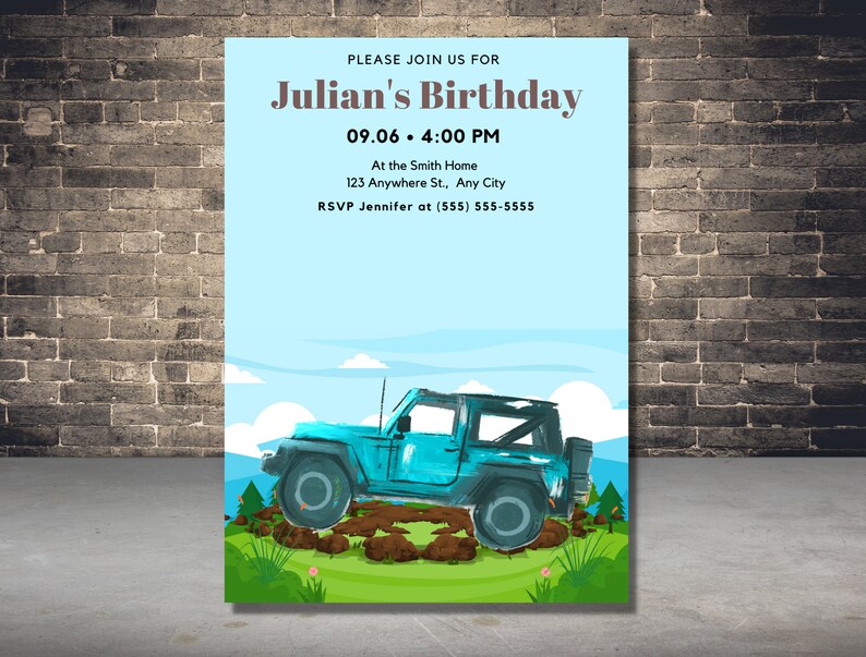 Off Road Invitation, Invitations for Boys Birthday, Invitations for ...