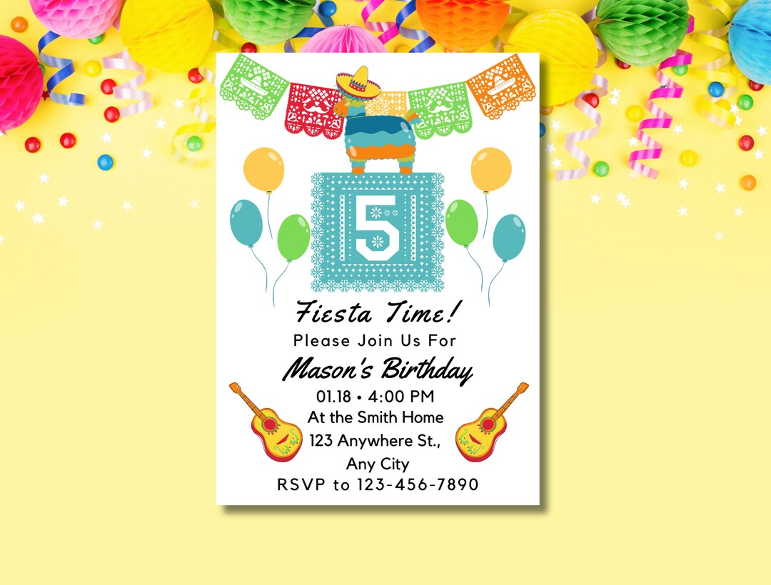 Editable Fiesta Birthday Invitation for 5th Birthday 5 Year - Etsy
