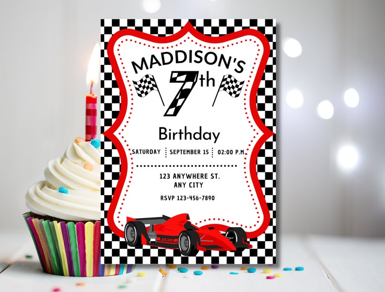 Editable Race Car Party Invitation for 7th Birthday, 7 Year Old ...