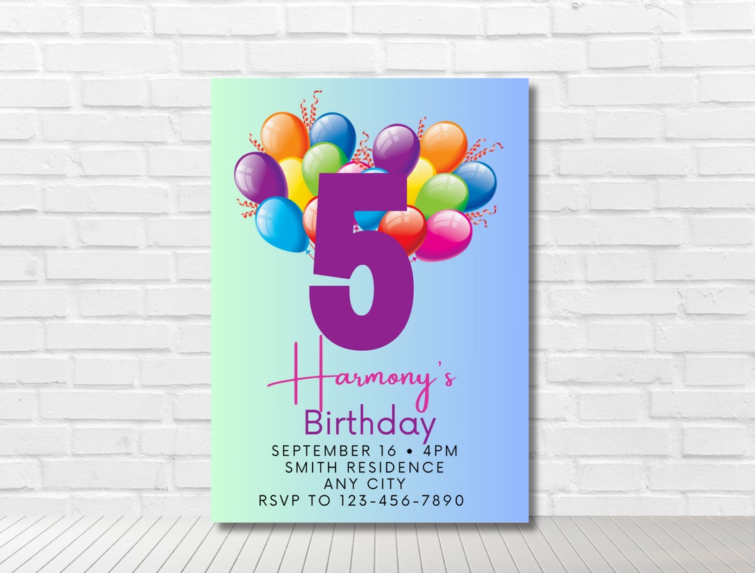 Editable Balloon Party Invitation For 5th Birthday 5 Year Old Etsy editable-balloon-party-invitation-for-5th-birthday-5-year-old-etsy