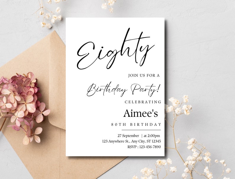 80th Birthday Editable Invitation, Eightieth Birthday Printable ...