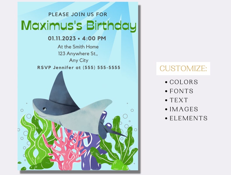 Stingray Birthday Invitation, Under the Sea Invitation, Stingray Invite ...