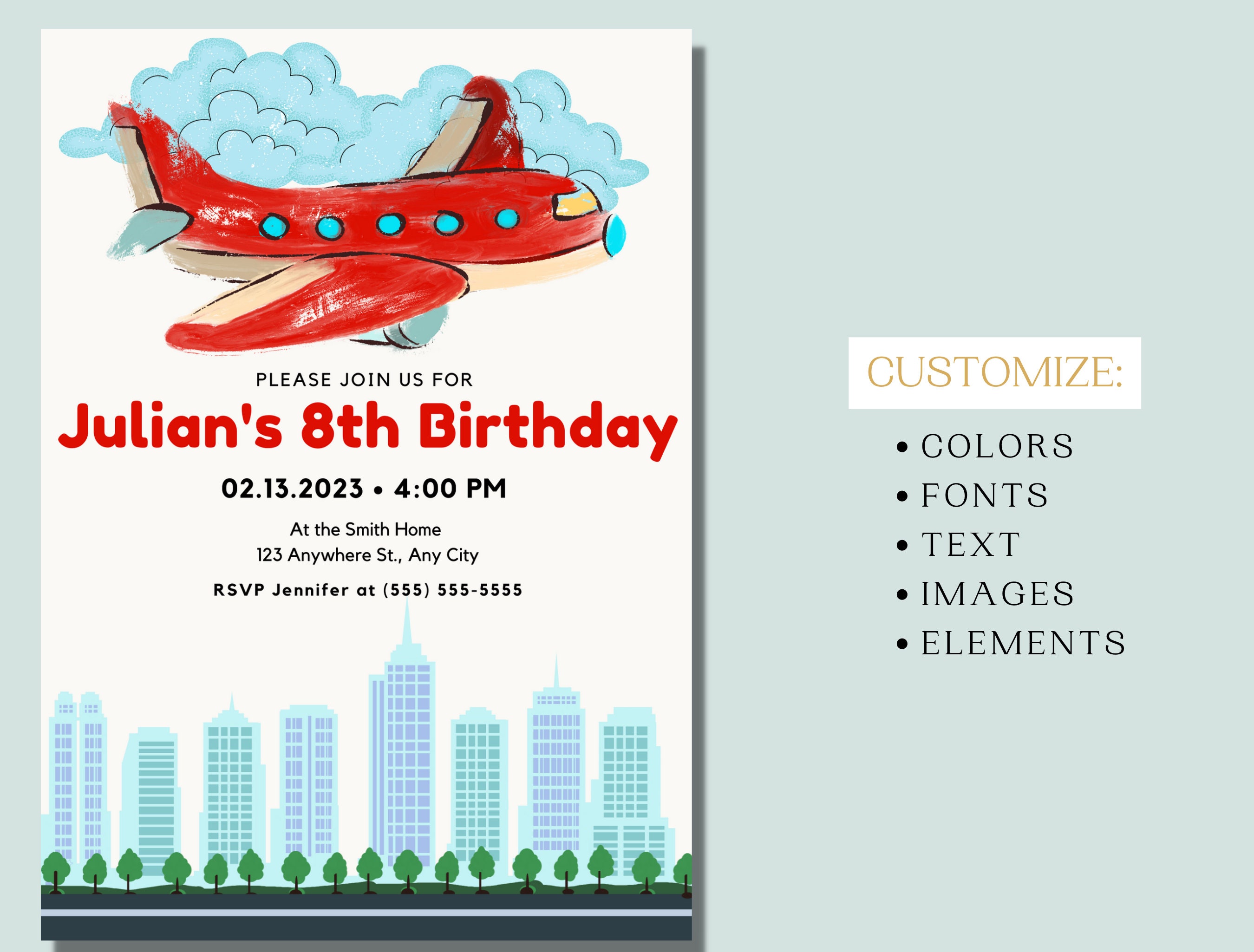 Airplane Birthday Invitation, Airplane Invitation, Editable Airplane ...