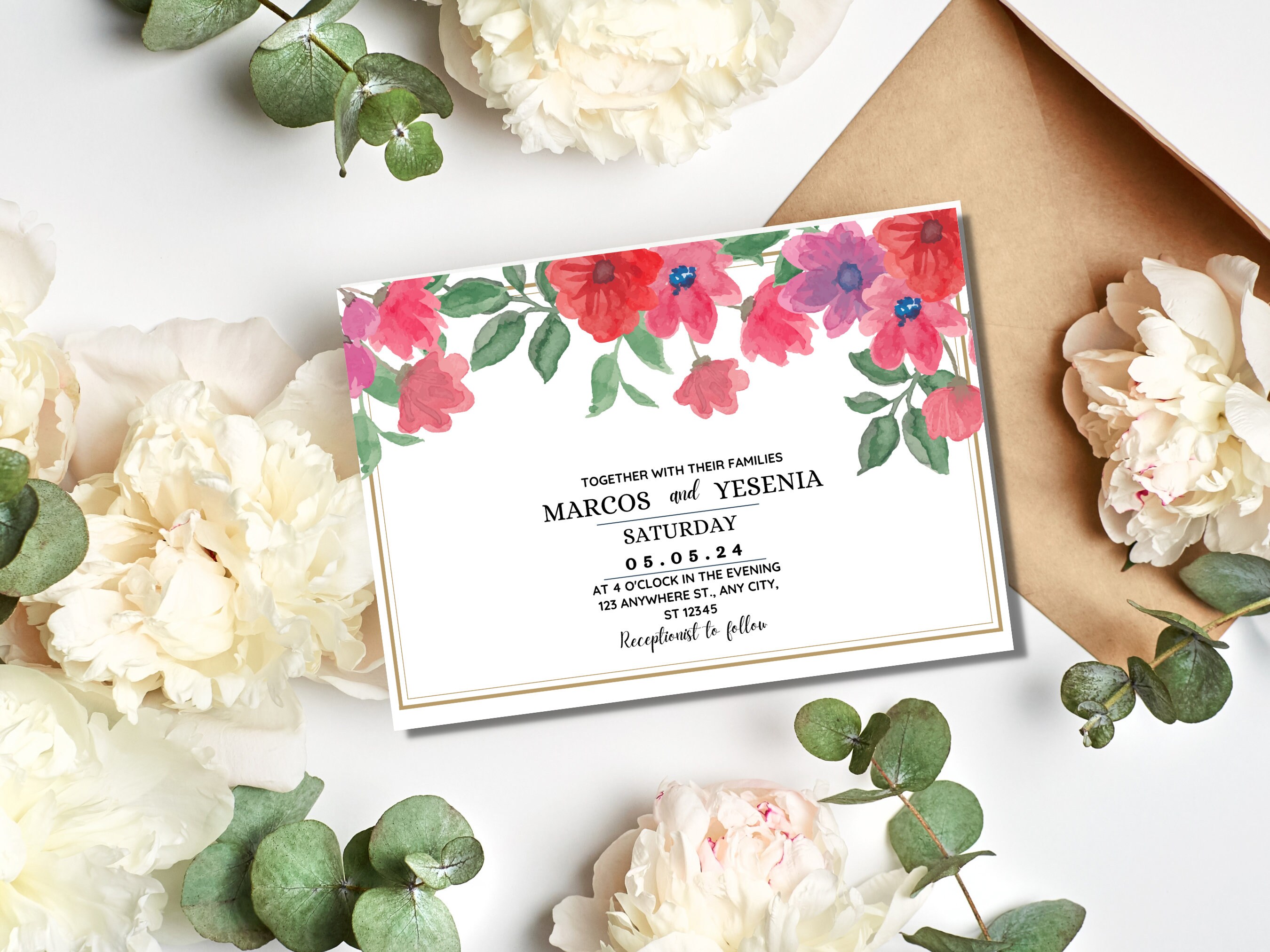 Editable Wedding Invitation Template Floral Wedding - Etsy
