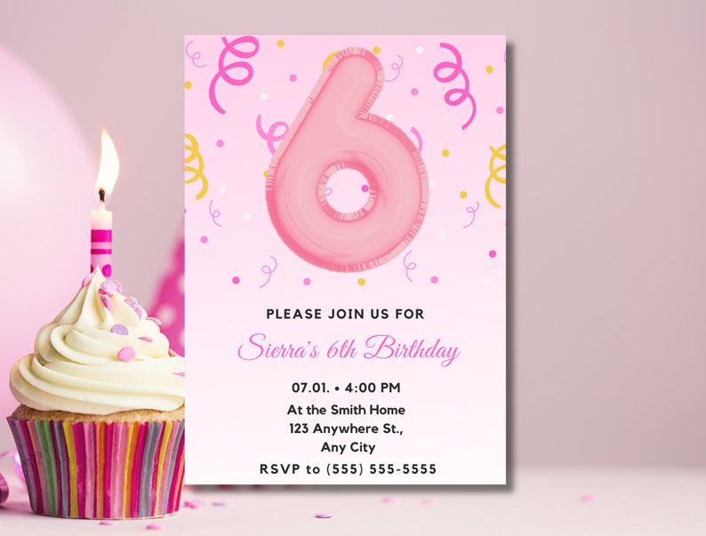Editable Digital 6th Birthday Party Invitation Template for Girls - Etsy