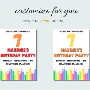Editable Colored Pencil Invitation for 7th Birthday, 7 Year Old ...