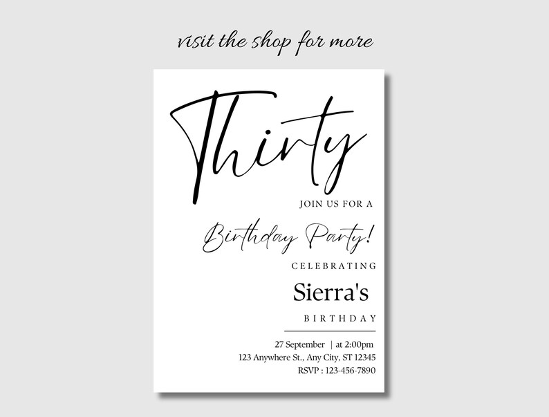 Thirtieth Birthday Invite, Adult Birthday Invitation Template, Editable ...