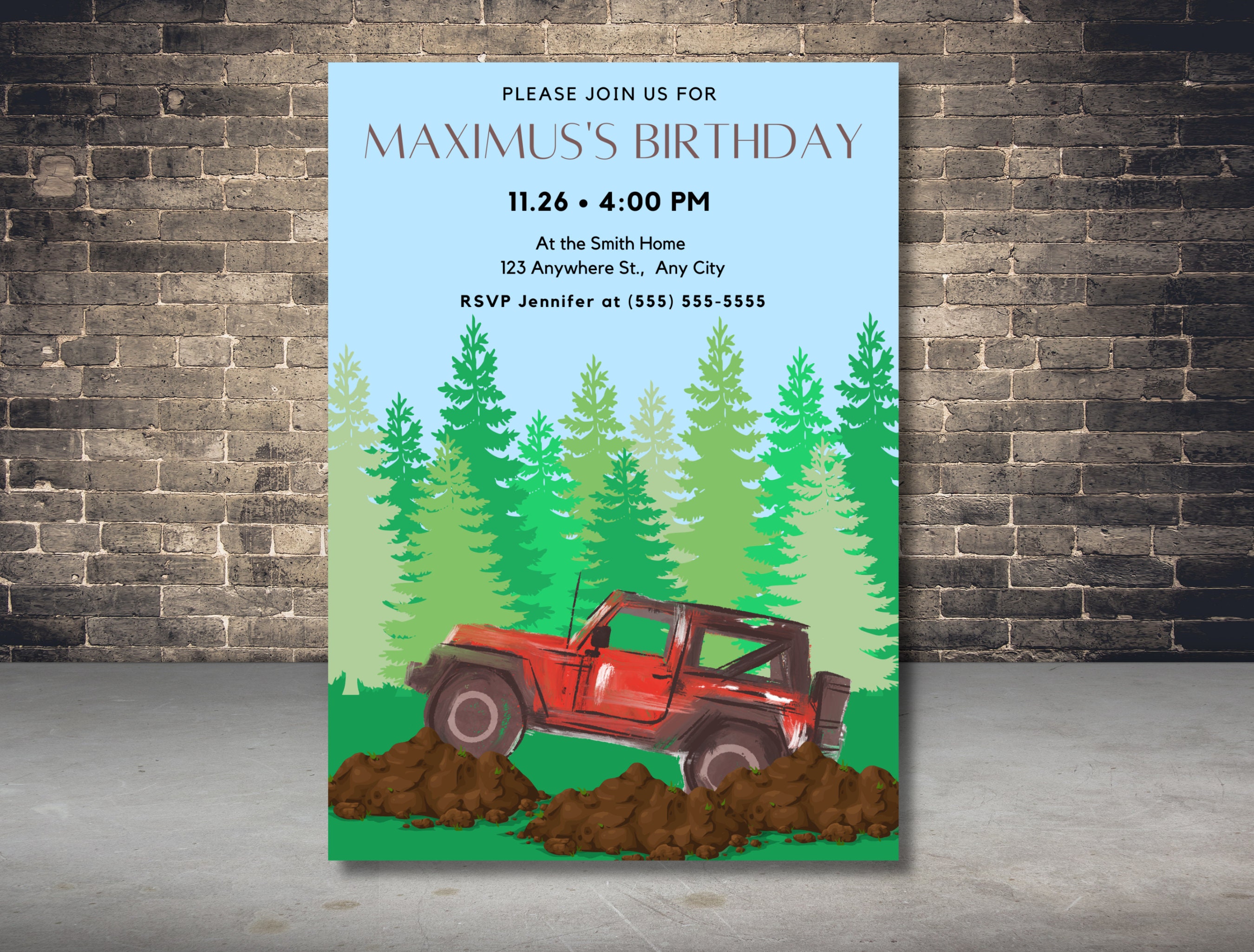 Off Road Invitation, Invitations for Boys Birthday, Invitations for ...