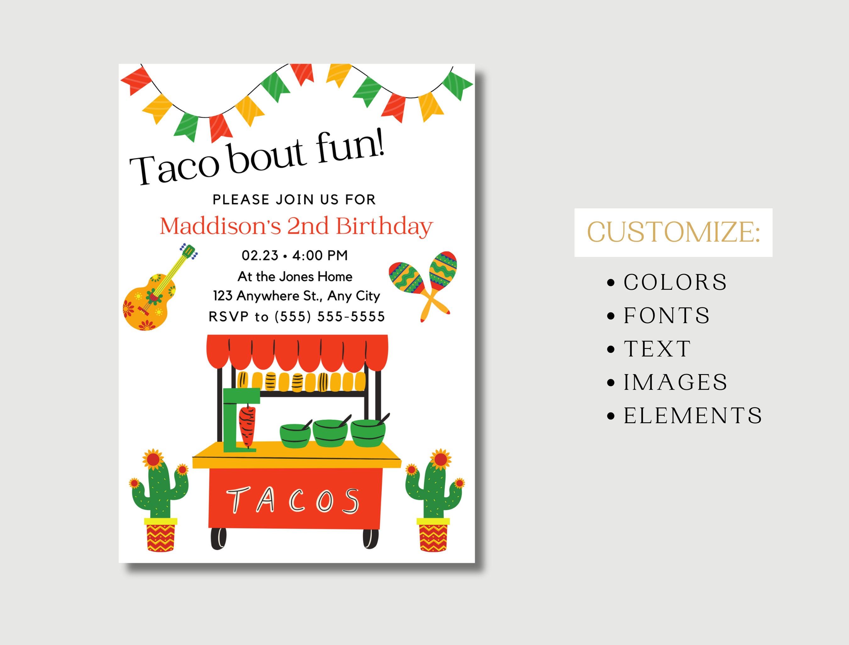 Mexican Fiesta Themed Editable Birthday Invitation - Etsy