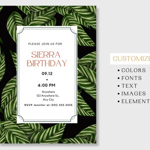 Editable Plant Invitation, Plant Lover Invitation, Birthday Invitation ...