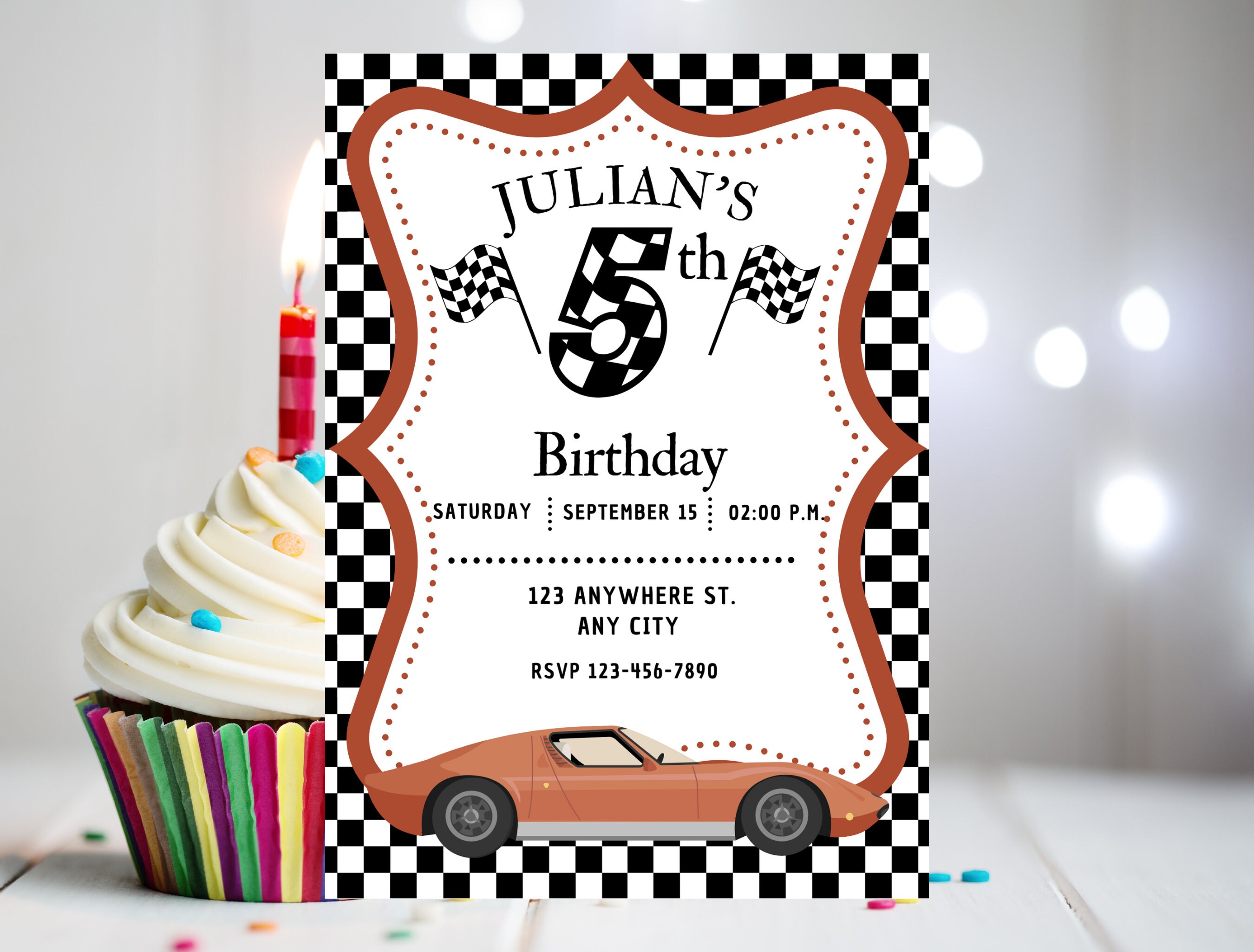 Editable Race Car Party Invitation for 5th Birthday, 5 Year Old ...