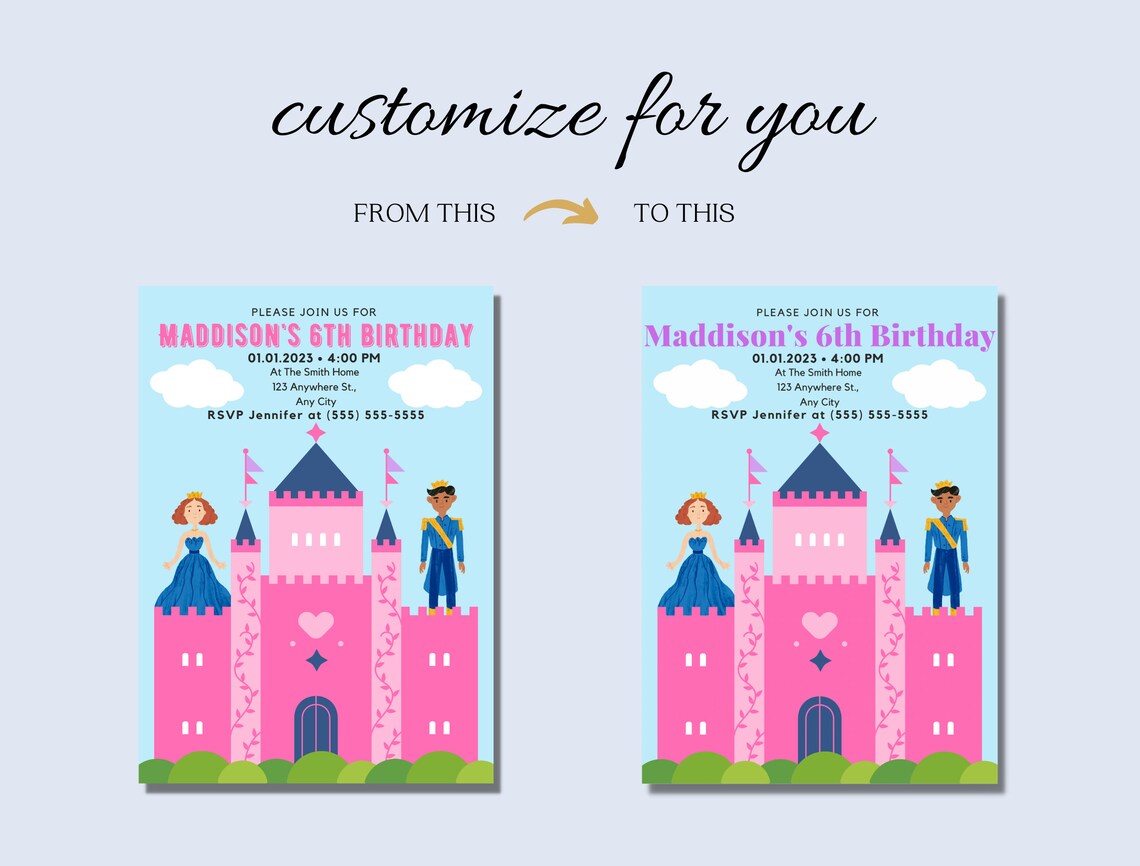 Pink Castle Birthday Invitation Castle Birthday Invitation | Etsy