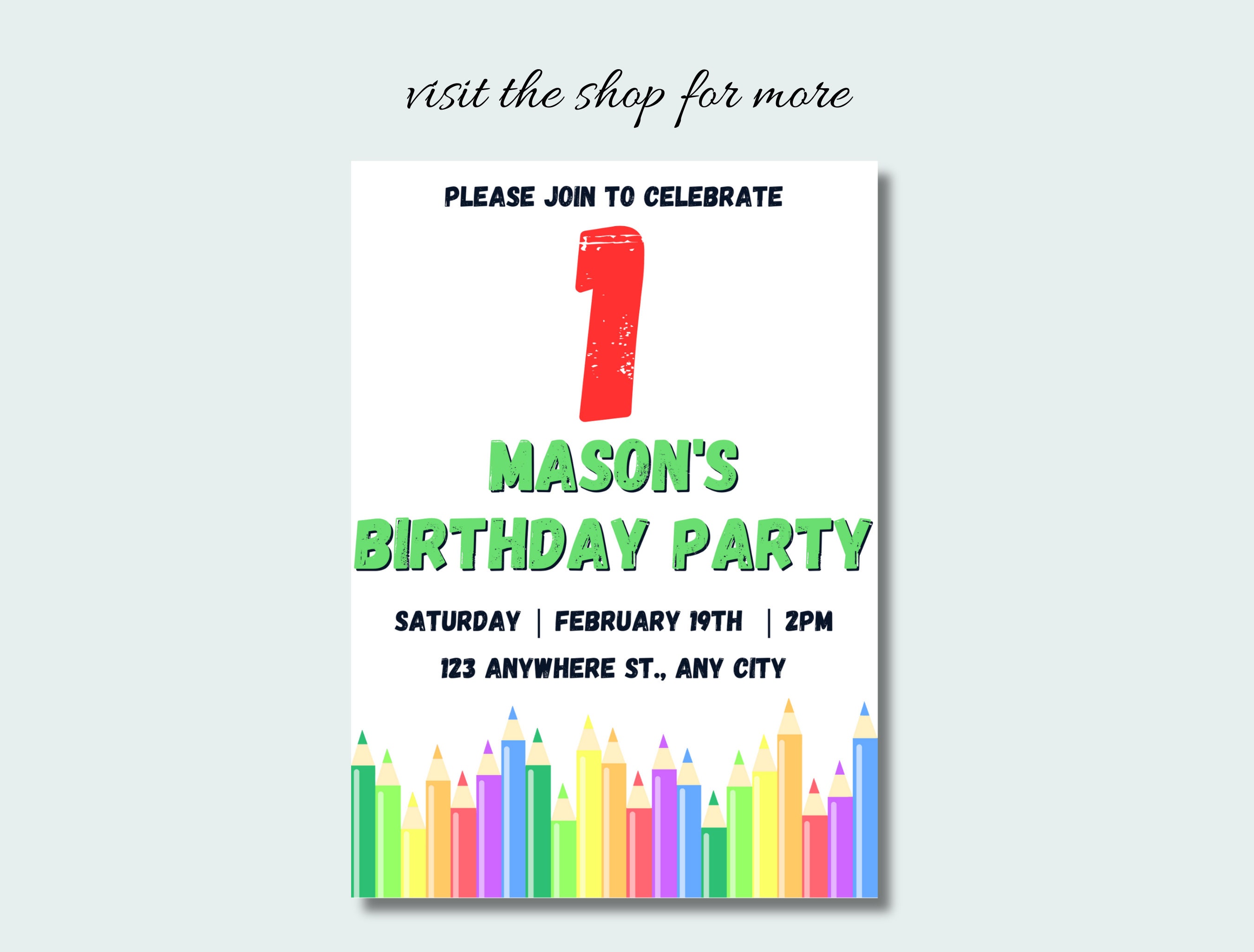 Editable Colored Pencil Invitation for 1st Birthday, 1 Year Old ...