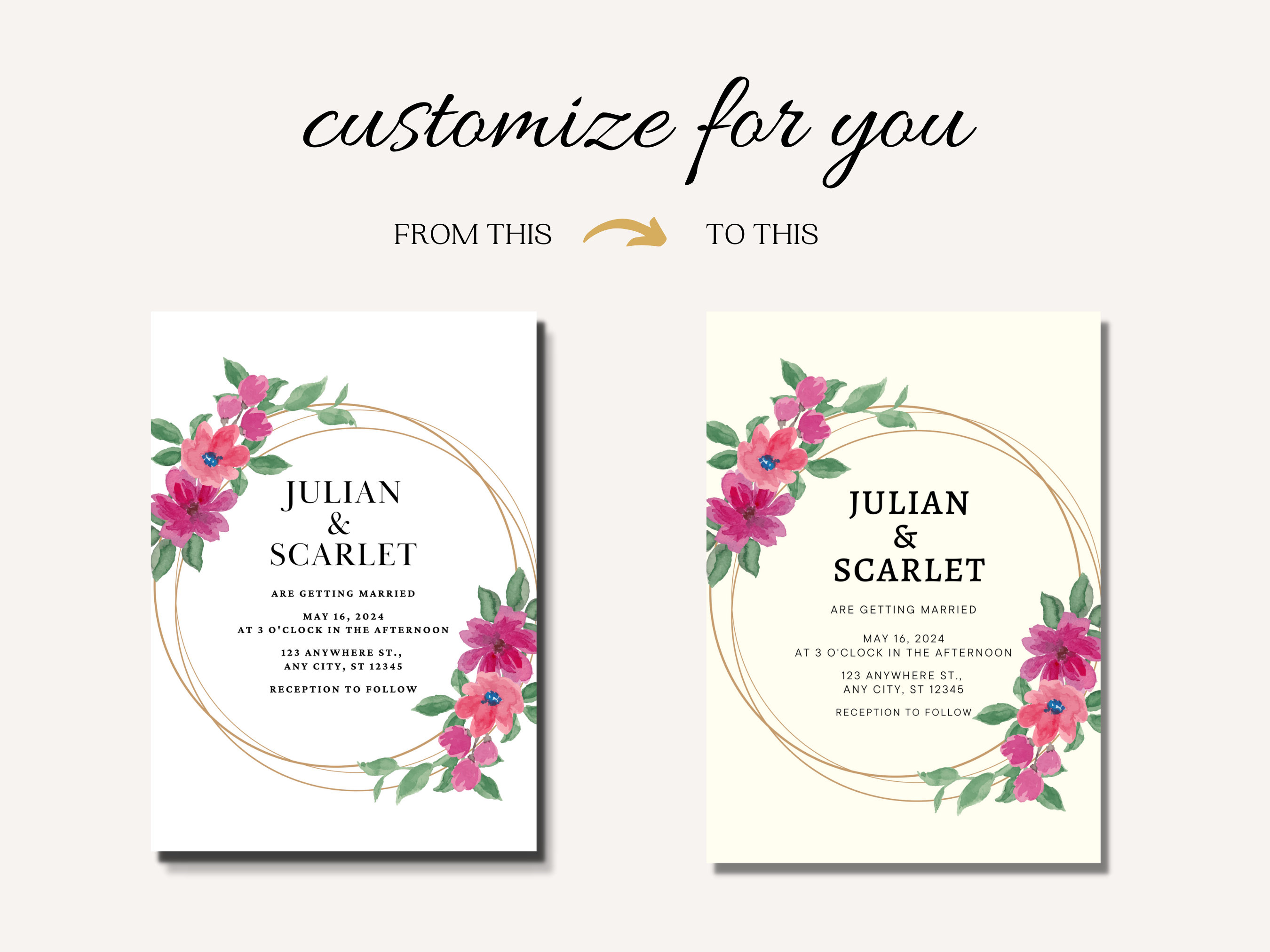 Editable Wedding Invitation Template Floral Wedding - Etsy