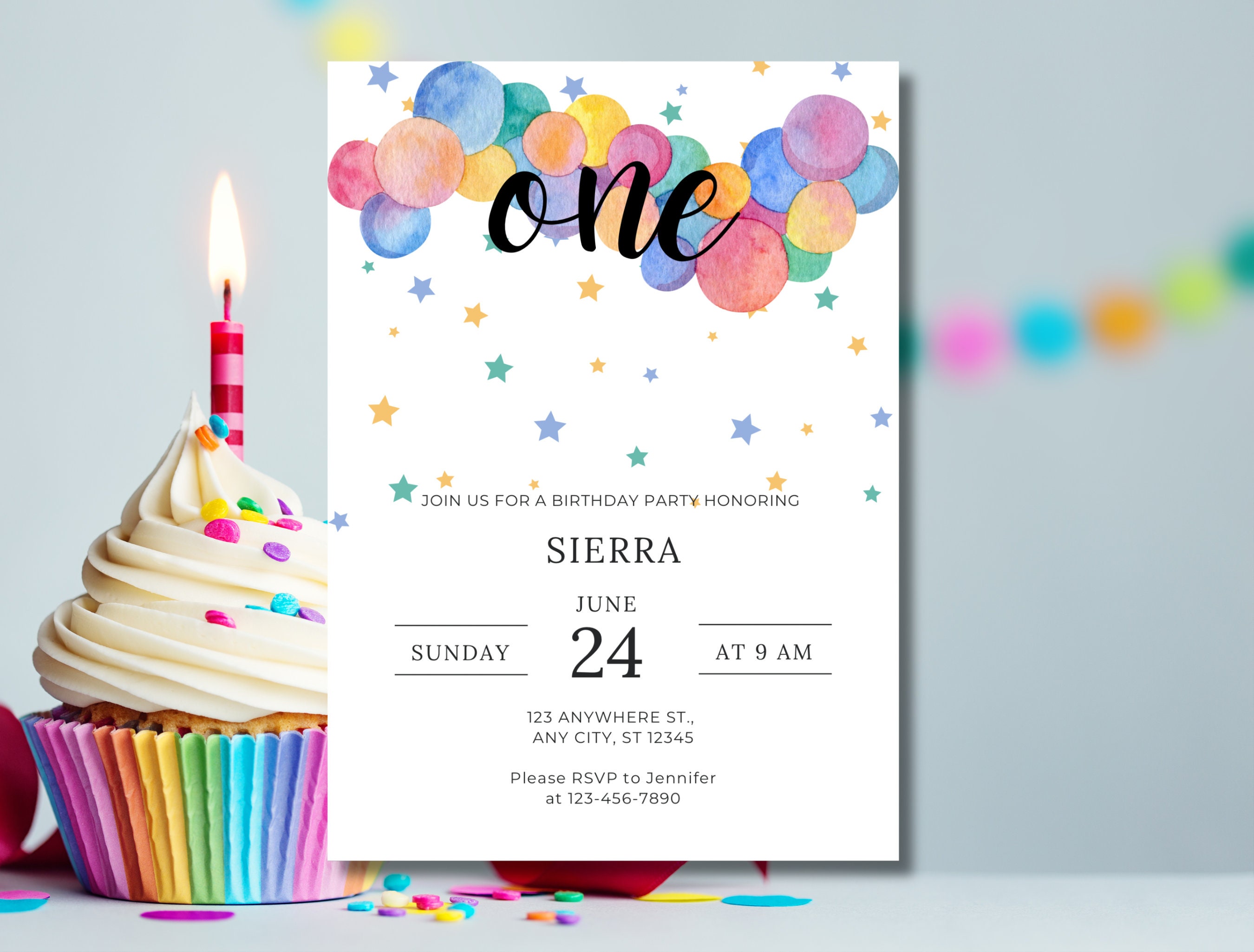 Editable Balloon Party Invitation for 1st Birthday, 1 Year Old Birthday ...