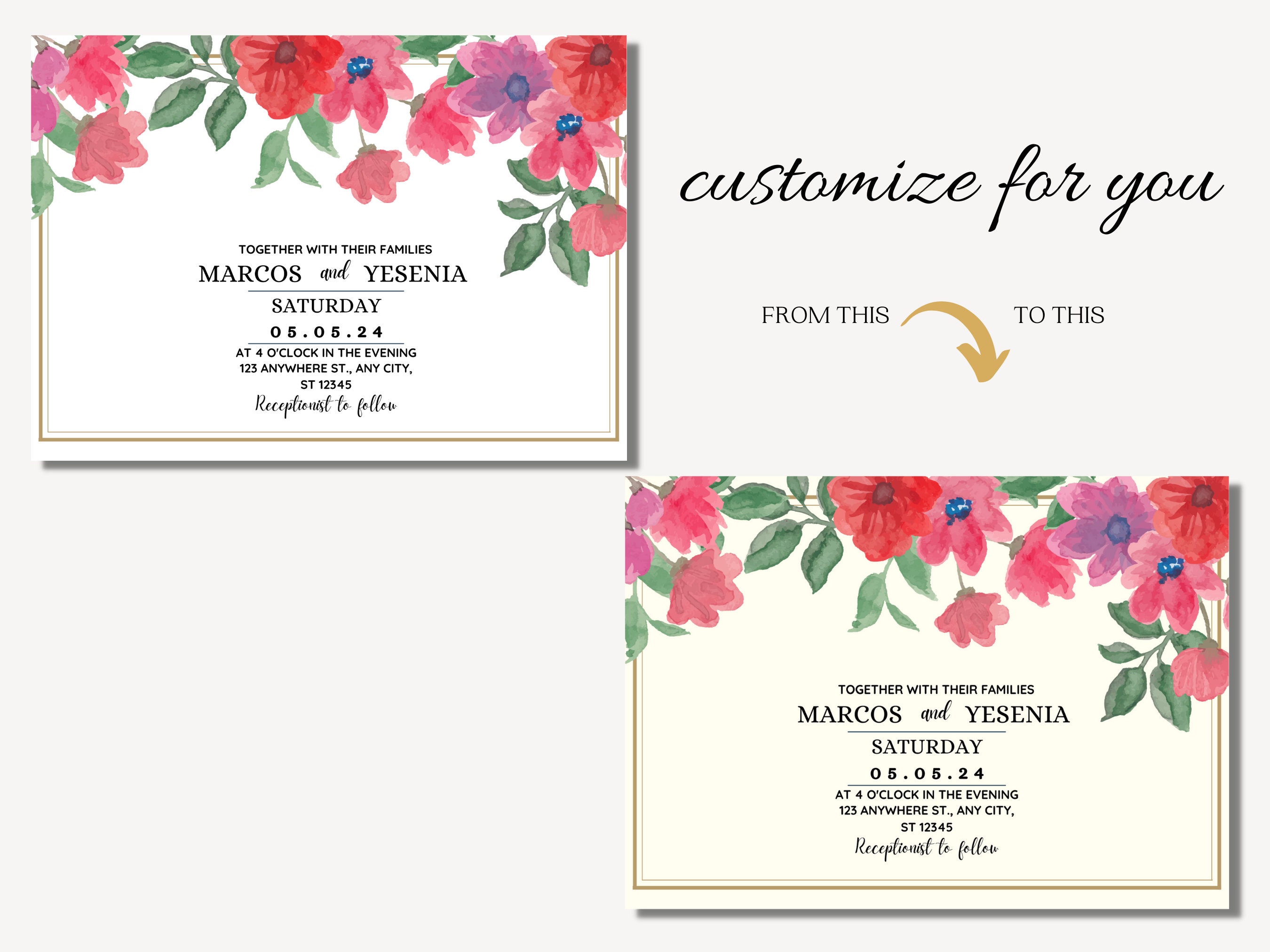 Editable Wedding Invitation Template Floral Wedding - Etsy