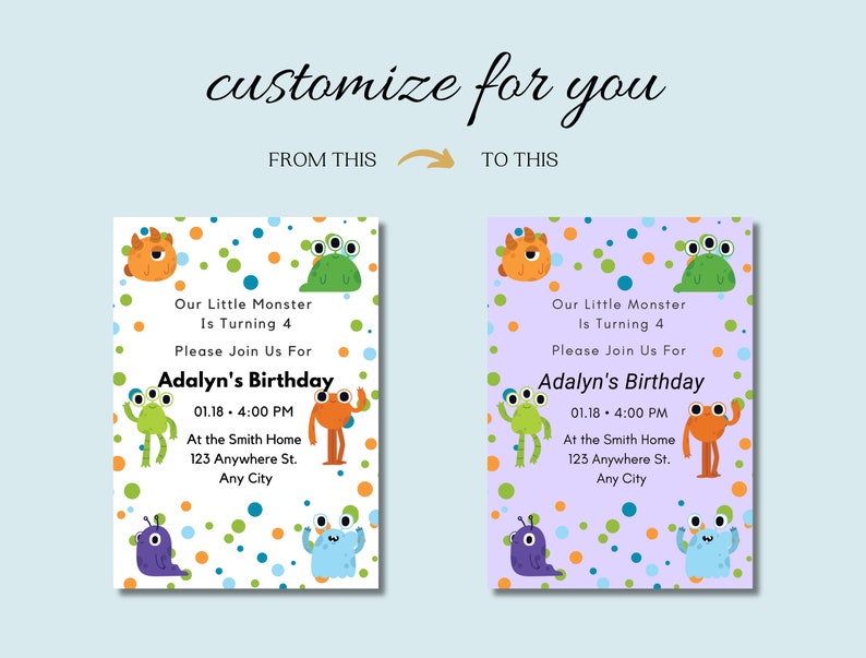 Editable Monster Design Themed Birthday Celebration Invitation Digital ...