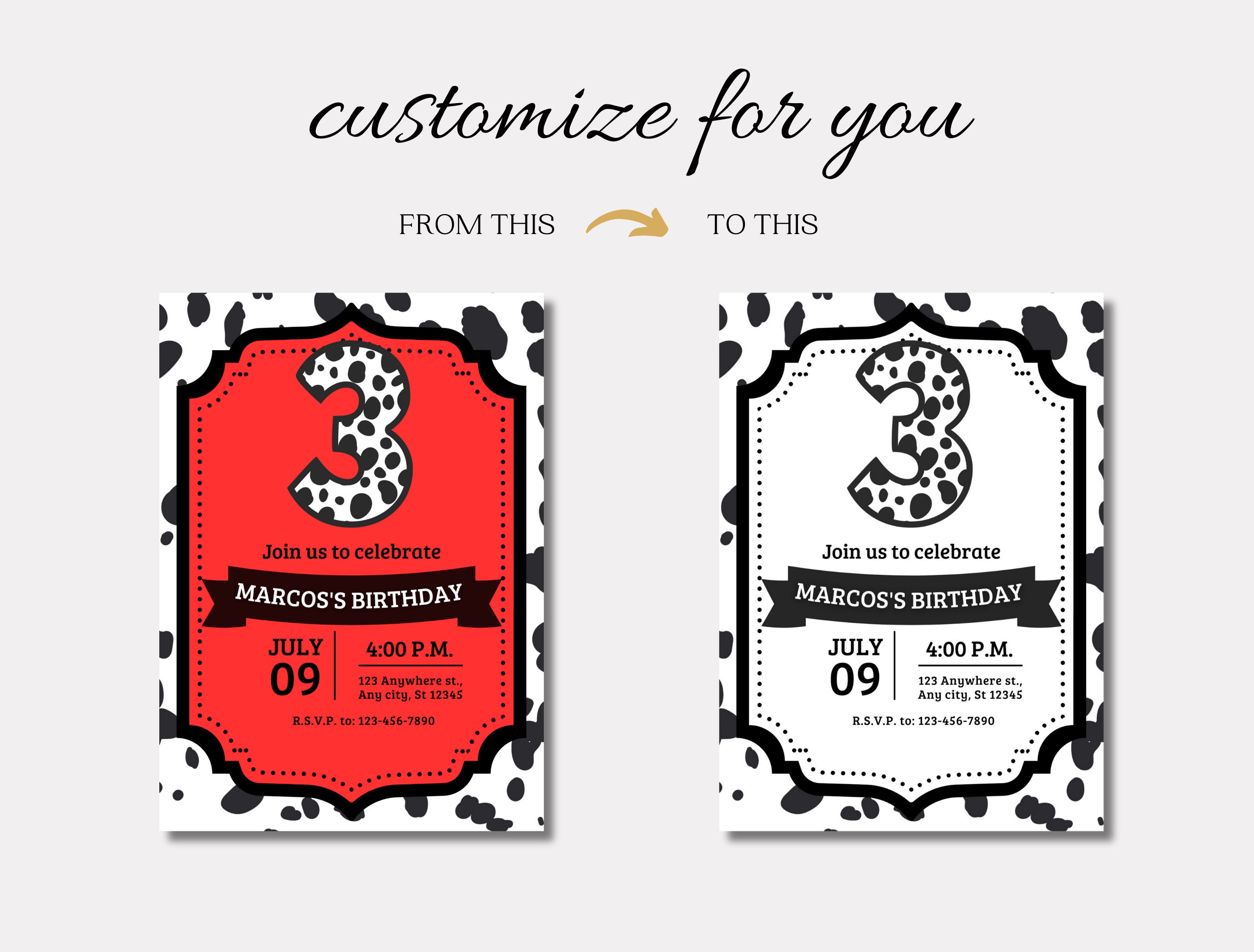 Editable Dalmatian Party Invitation for 3rd Birthday 3 Year - Etsy
