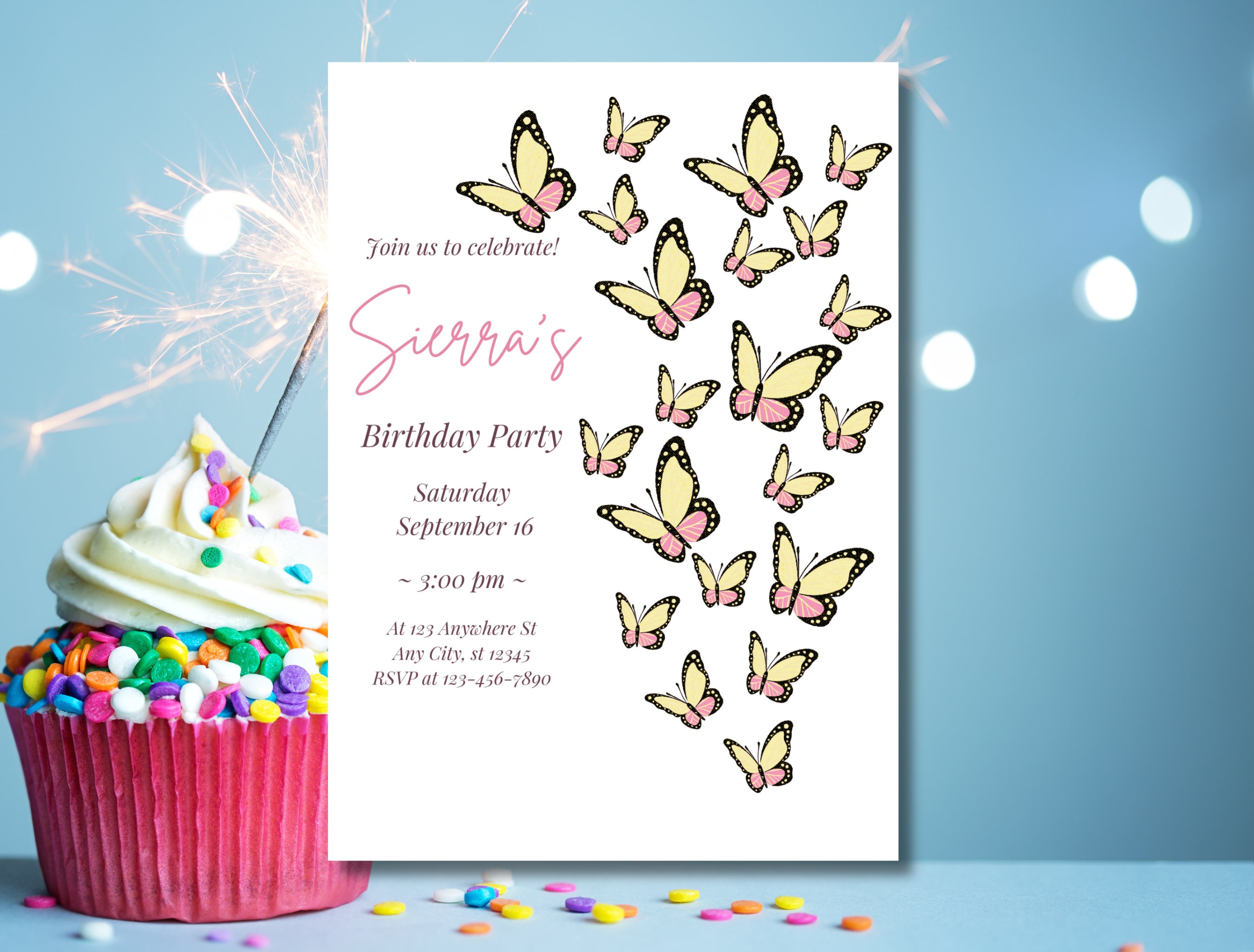 Editable Butterfly Birthday Invitation Girl Birthday Invite Butterfly ...