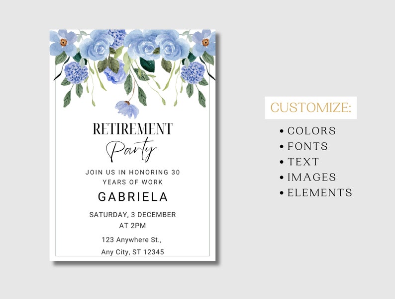 Editable Printable Downloadable Flower Invite for Her, Woman Retirement ...