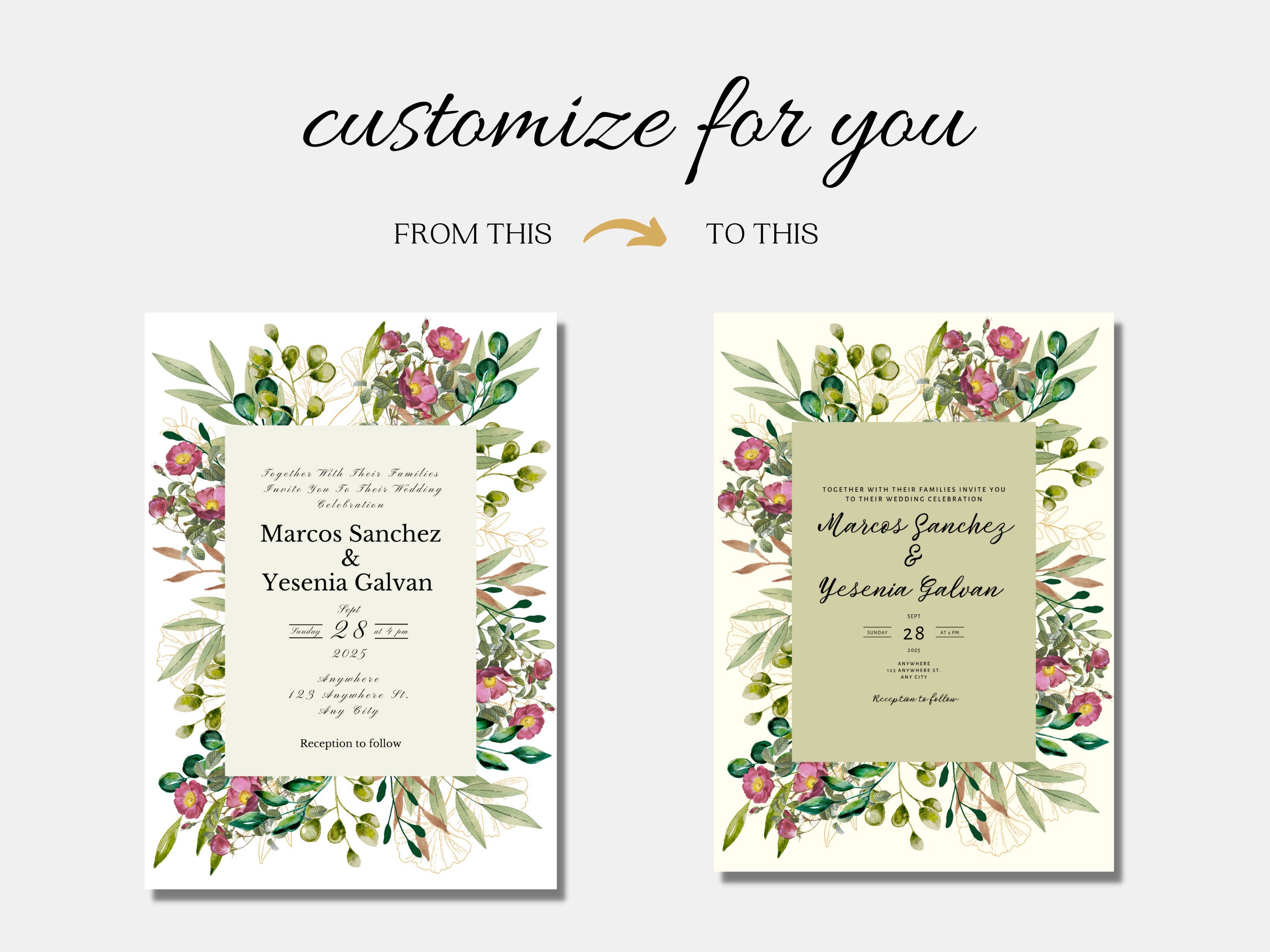 Editable Garden Flower Wedding Invitation Template Floral Wedding ...