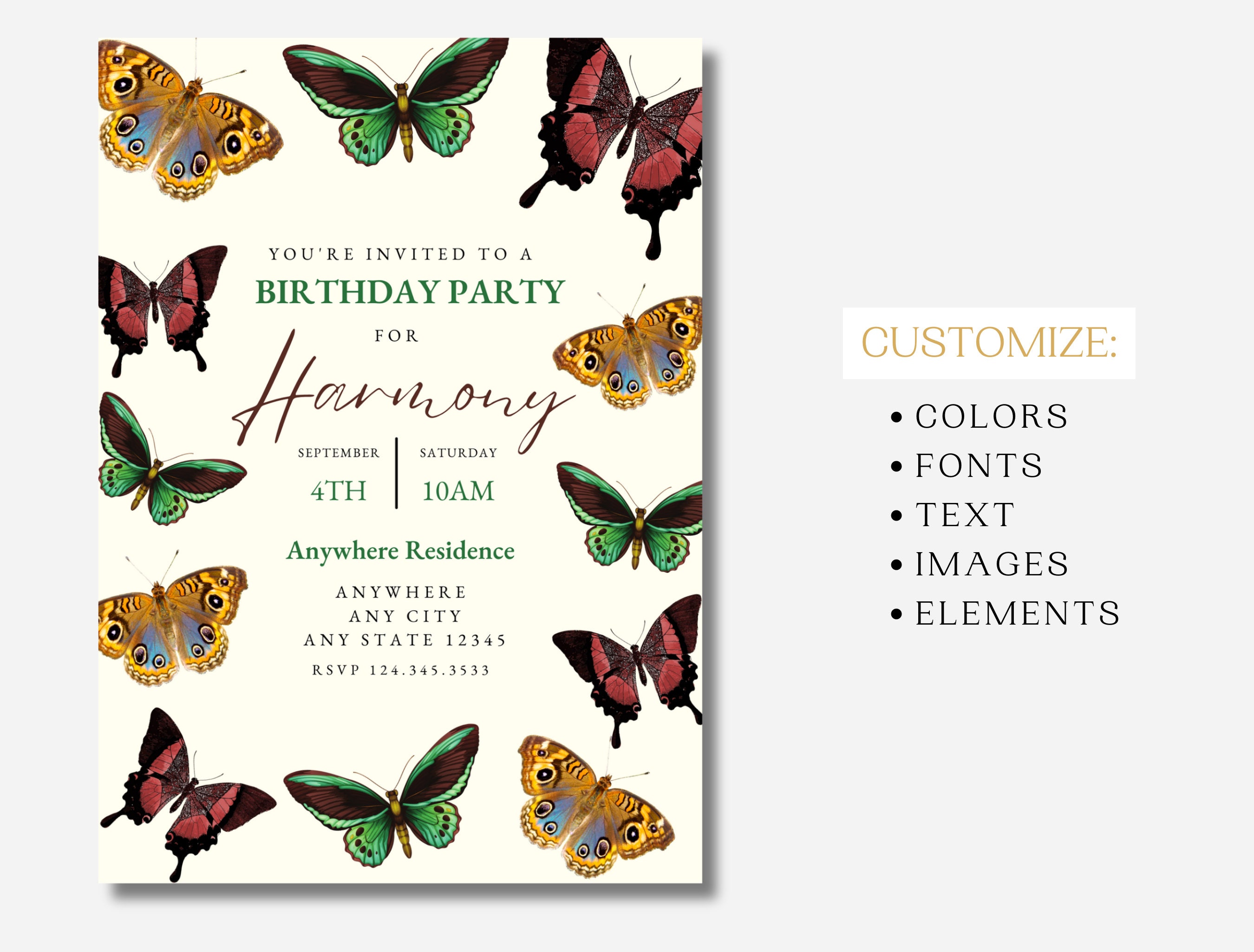 Editable Butterfly Birthday Invitation Butterfly Invitation Butterfly ...