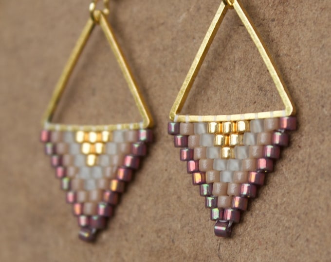 Beaded Triangle Earrings Geometric Beaded Earrings Bohemian Seed Bead ...