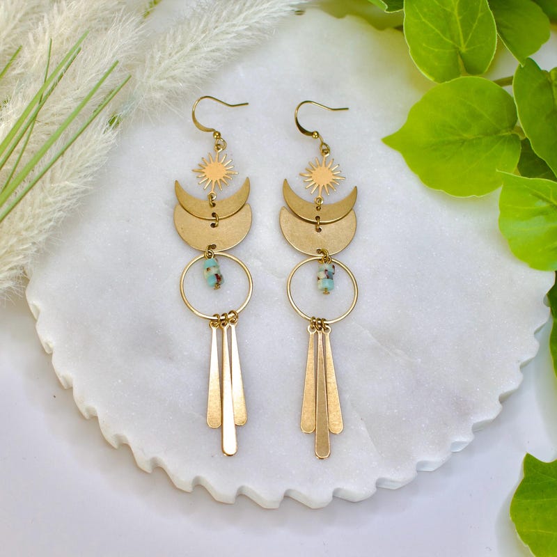 Brass and Jasper Earrings - Etsy