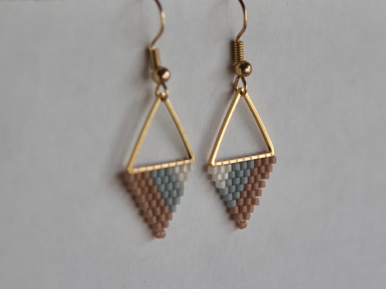 Gold Geometric Beaded Earrings, Triangle Bead Earrings, Modern ...