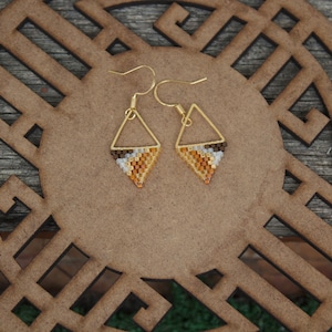 Beaded Triangle Earrings, Minimalist Gold Geode Earrings, Seed Bead ...