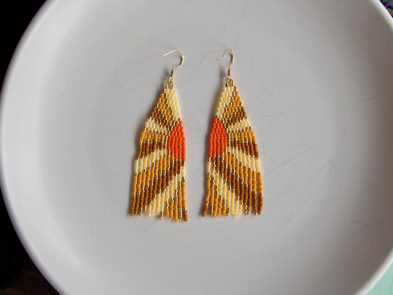 Sunshine Beaded Earrings Seed Bead Fringe Earrings Yellow - Etsy