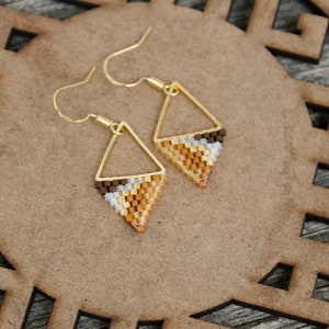Beaded Triangle Earrings, Minimalist Gold Geode Earrings, Seed Bead ...