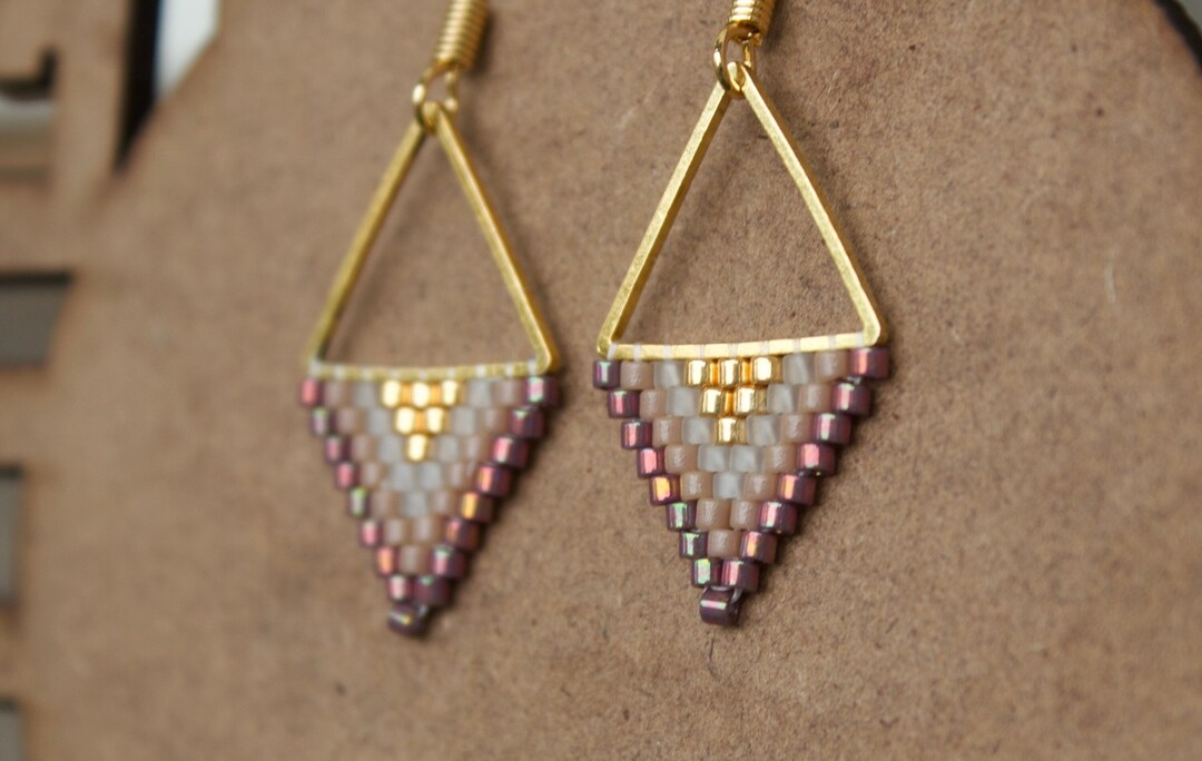 Beaded Triangle Earrings Geometric Beaded Earrings Bohemian Seed Bead ...