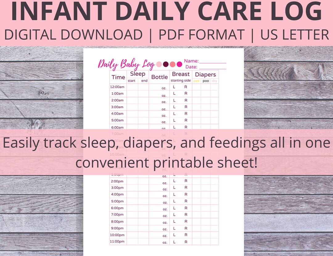 Printable Infant Care Log, Daily Infant Sheet, Daily Baby Tracker, Baby ...