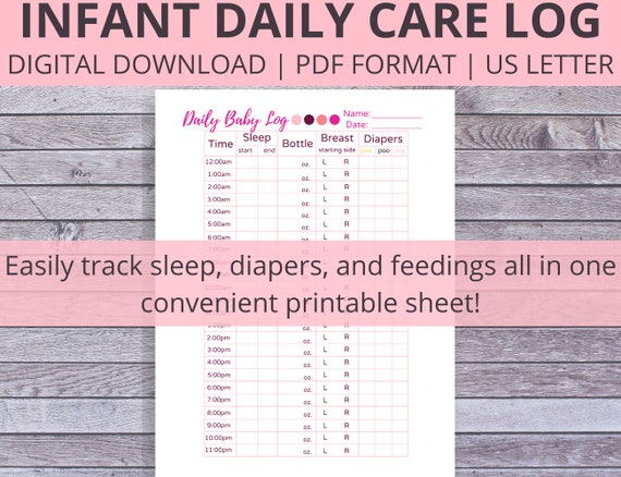 Printable Infant Care Log Daily Infant Sheet Daily Baby | Etsy