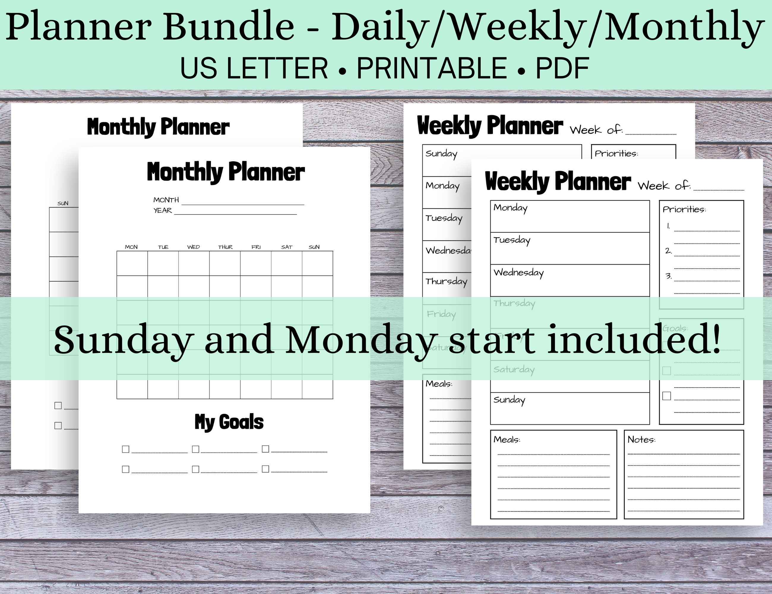 Printable Planner Bundle, Habit Tracker, Daily Planner, Weekly Planner ...