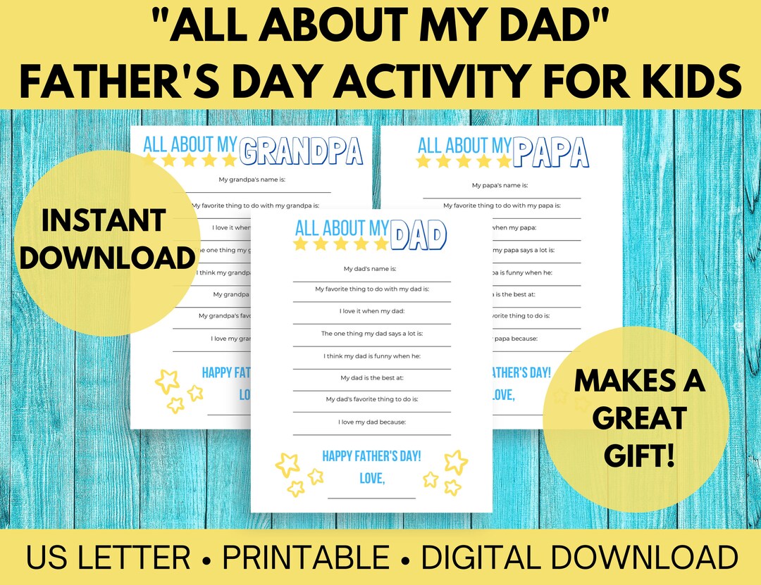 All About My Dad Father's Day Activity for Kids, Gift for Dad, Papa ...