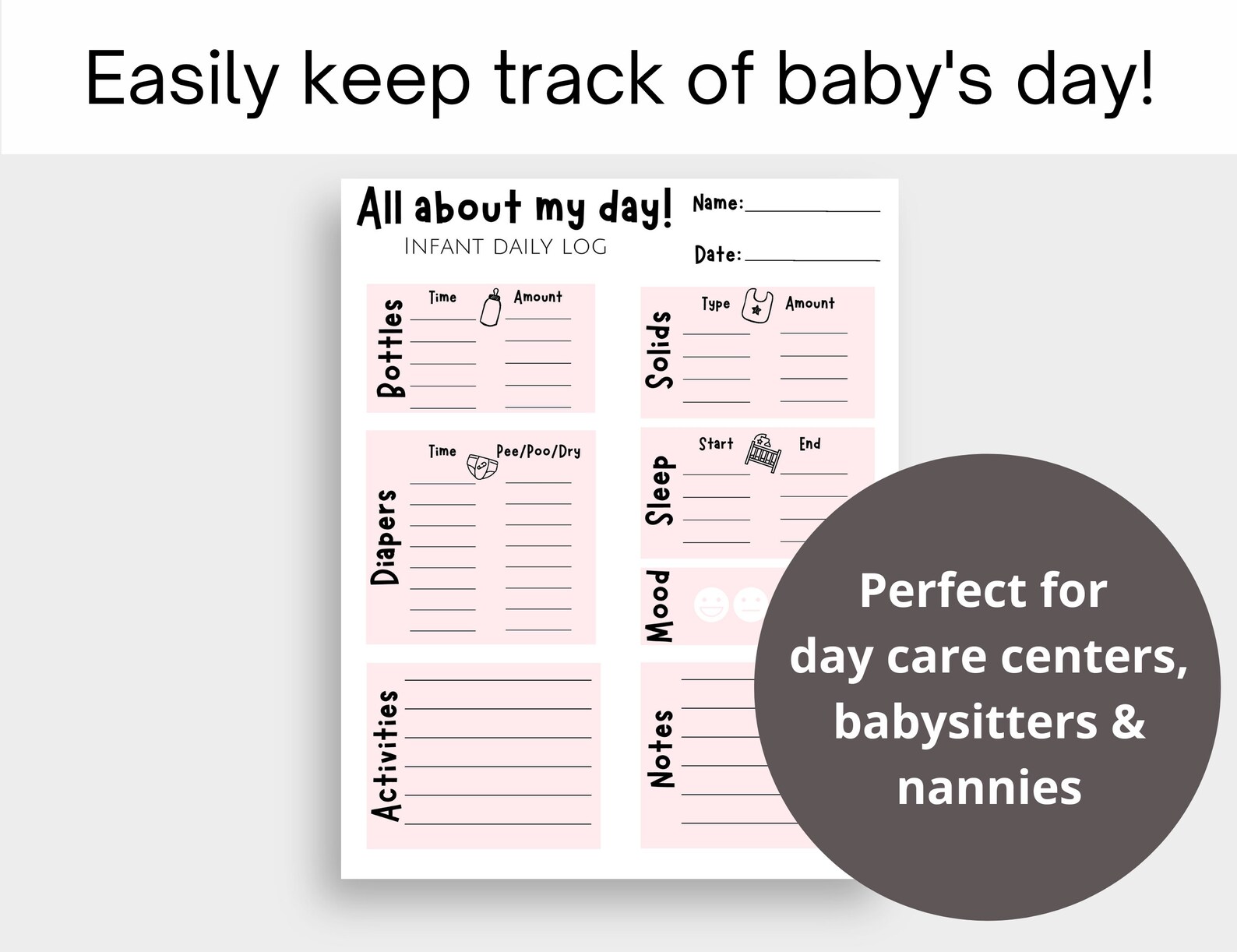 Infant Daily Log | Infant Daily Tracker | Baby Tracker | Feeding ...