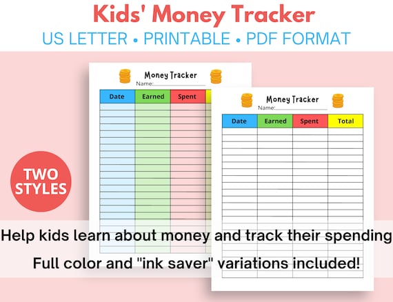 Kids Allowance Tracker Spending Tracker Savings Tracker | Etsy