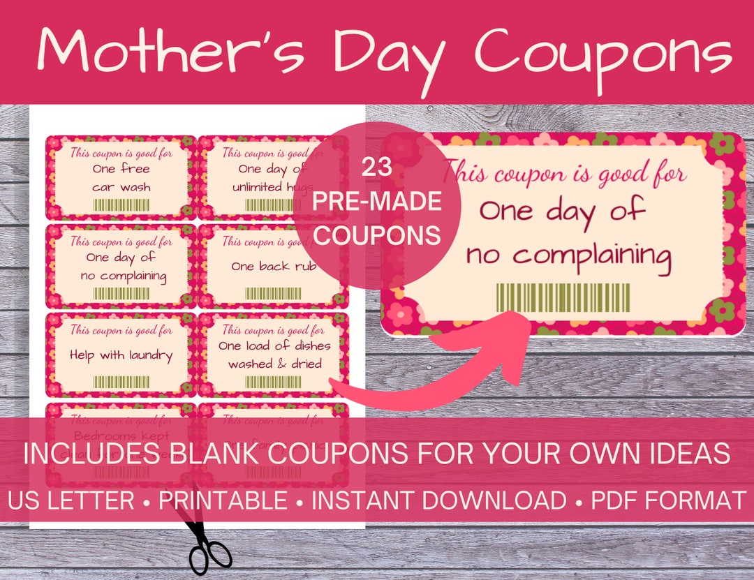 Mother's Day Coupons | Printable Coupons | Mom Day Coupons | Gift From ...