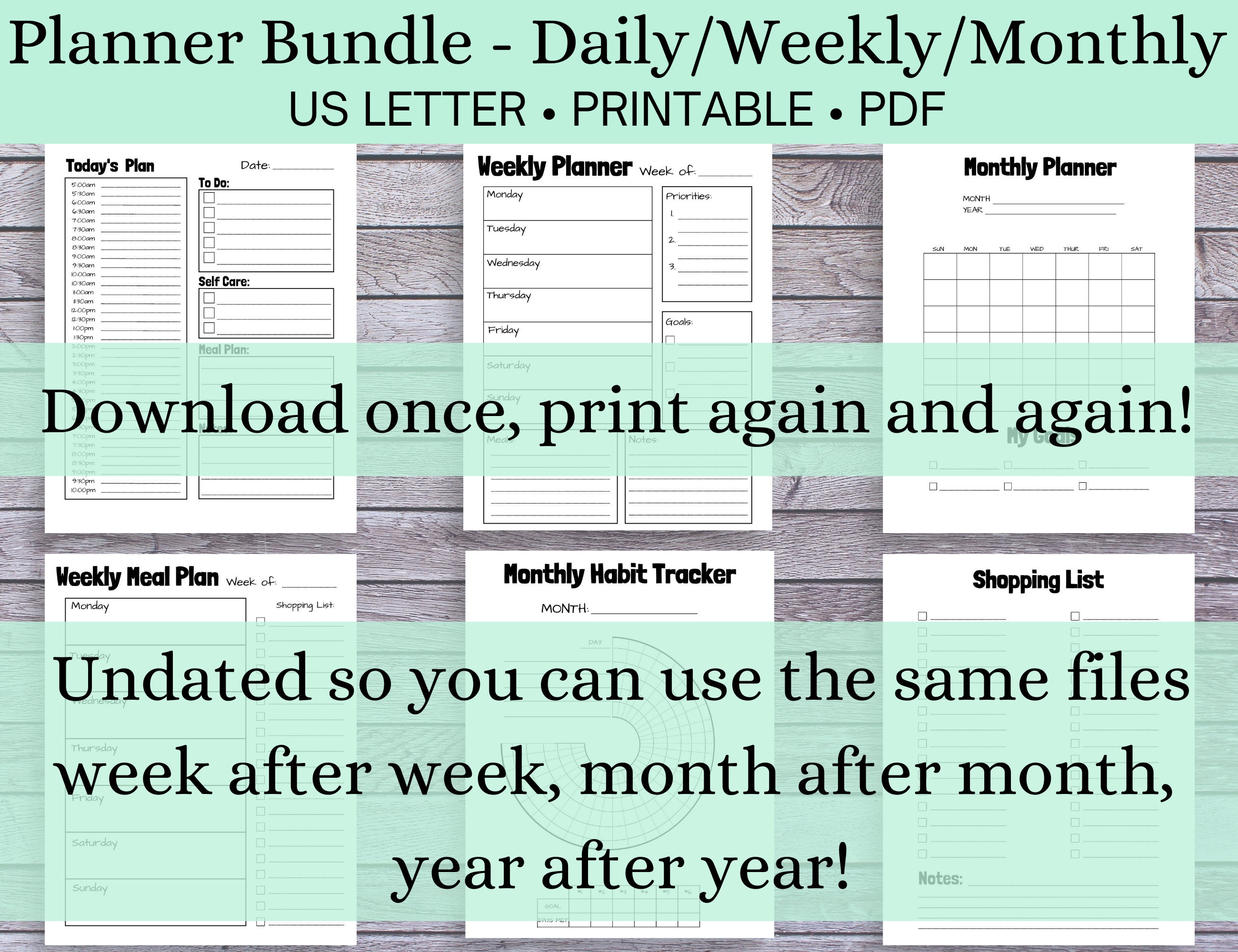 Printable Planner Bundle, Habit Tracker, Daily Planner, Weekly Planner ...