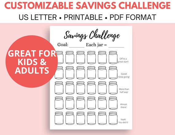 Printable Customizable Savings Challenge Printable Savings - Etsy