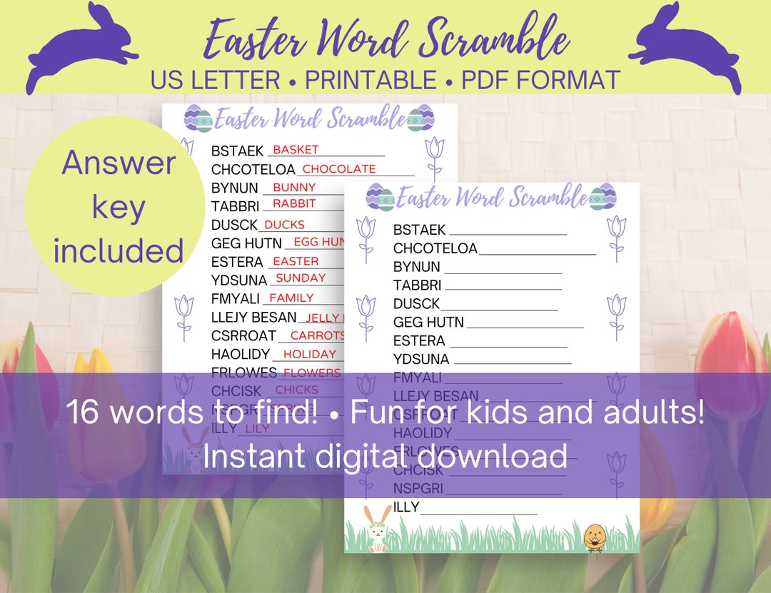 Easter Word Scramble | Kids Easter Games | Printable Easter Games ...