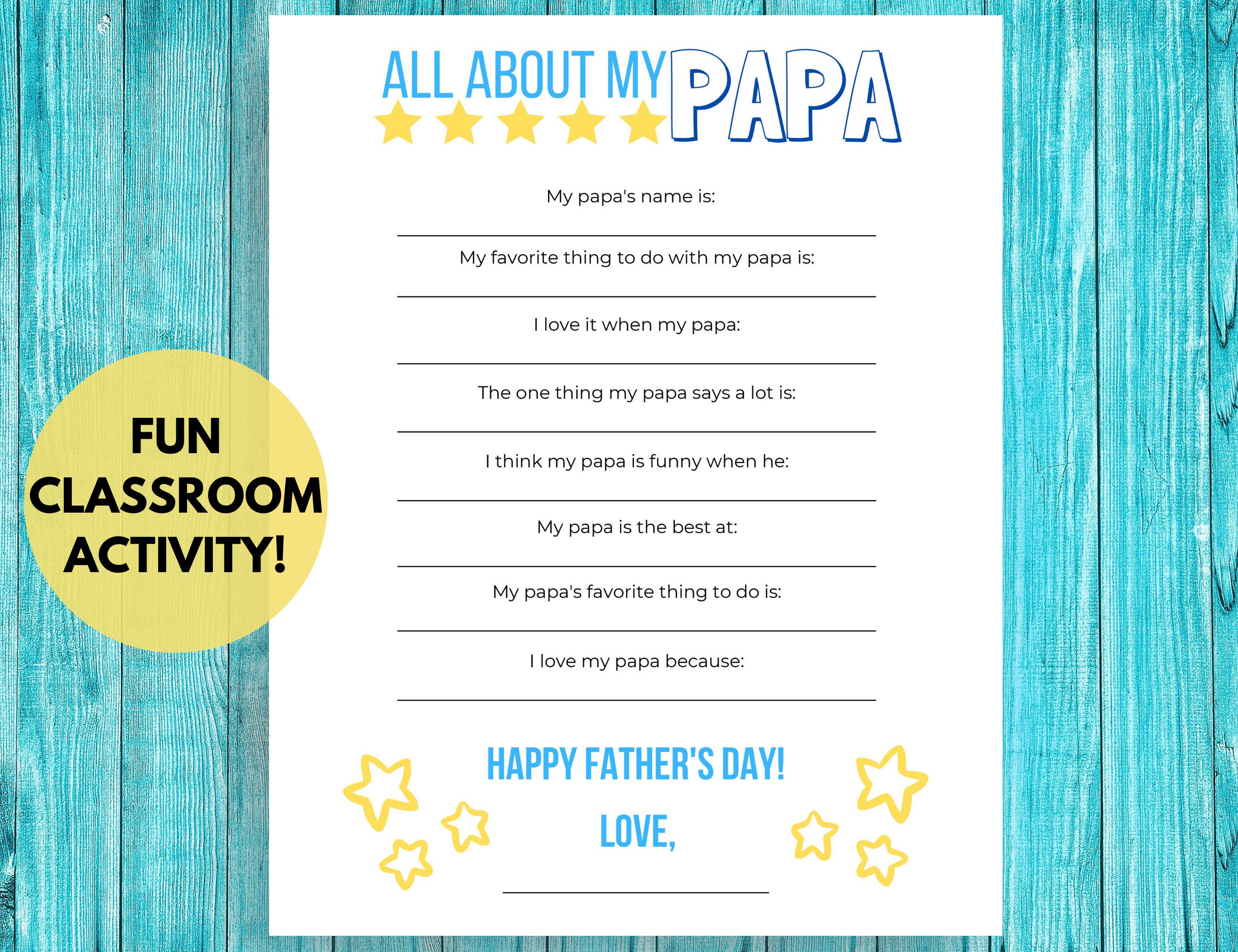 All About My Dad Father's Day Activity for Kids, Gift for Dad, Papa ...