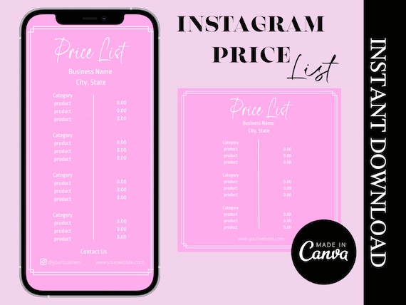 Price List Template for Social Media Editable Price List - Etsy